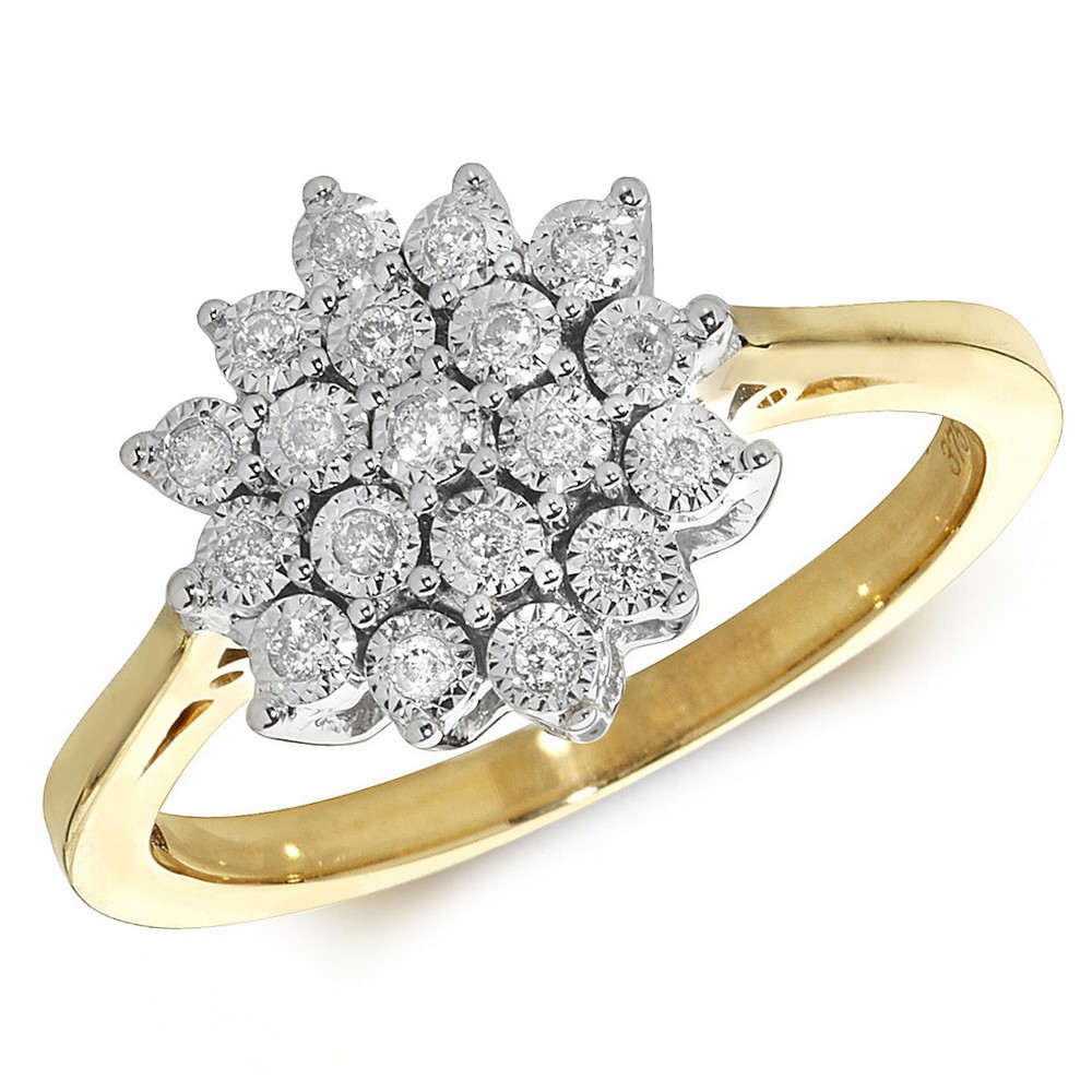 Illusion Set Multi Stone Diamond Cluster Ring in 9ct Yellow Gold (0 ... Illusion Set Multi Stone Diamond Cluster Ring in 9ct Yellow Gold (0 ...